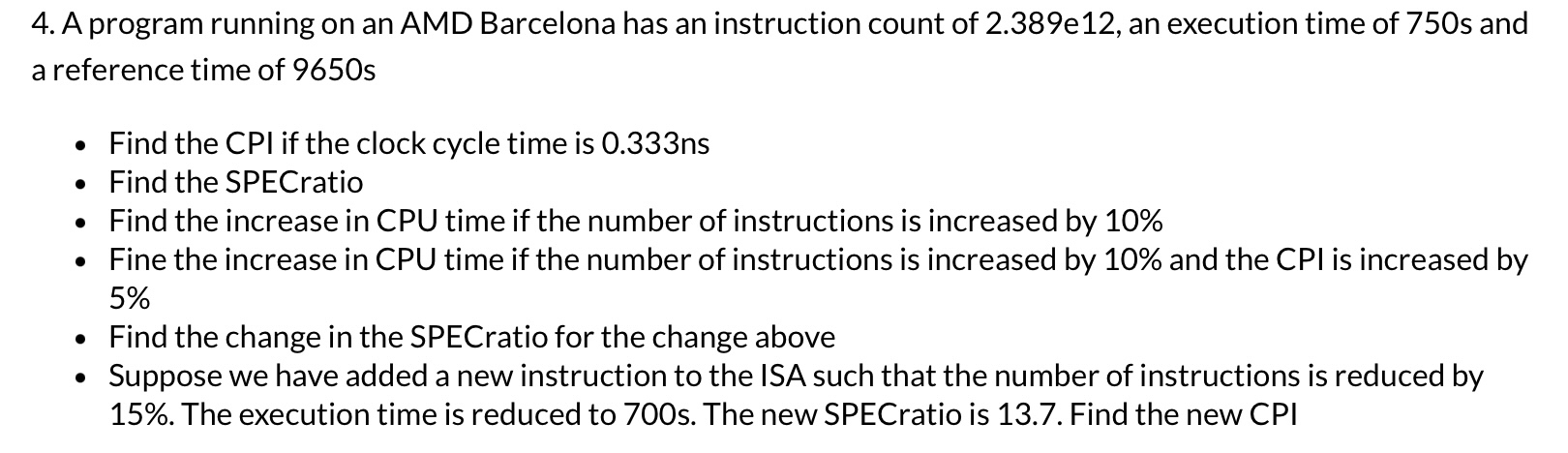 Solved A program running on an AMD Barcelona has an | Chegg.com