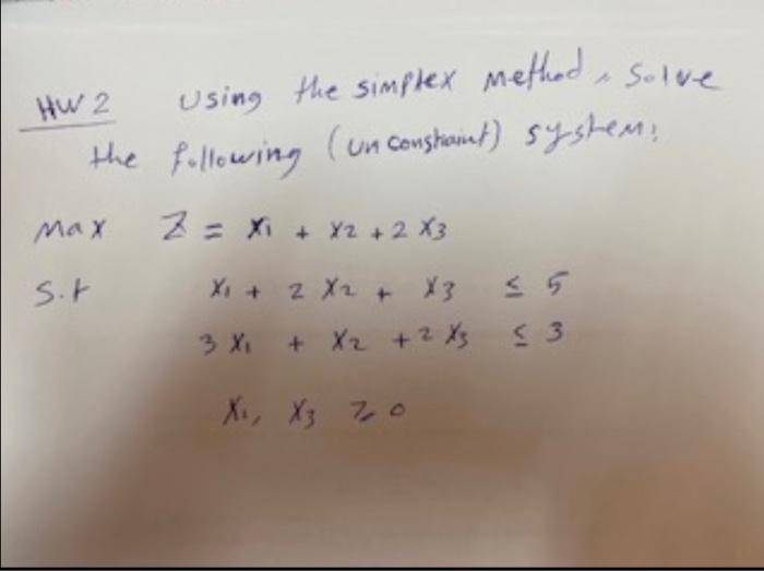 Solved Hw 2 Using The Simplex Method Selve The Following Un 6318