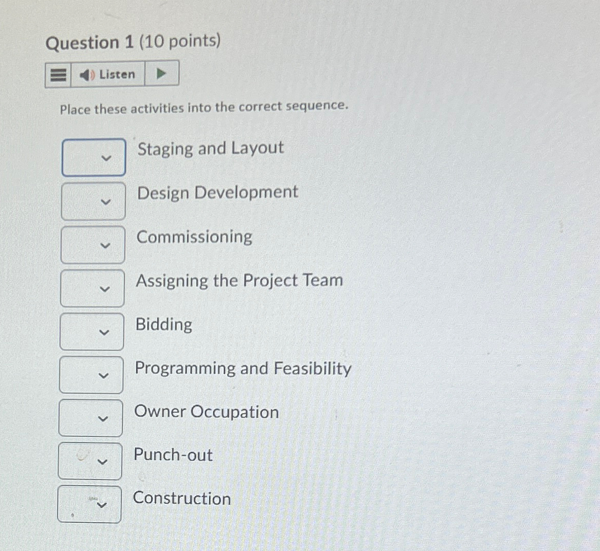 Solved Question 1 (10 ﻿points)Place these activities into | Chegg.com