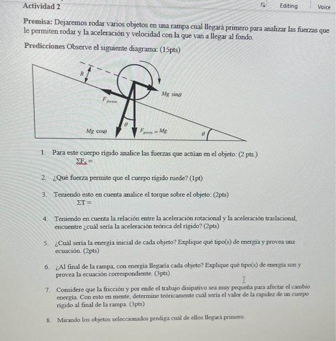 Solved Premisa: Dejaremos rodar varios objetos en una rampa | Chegg.com