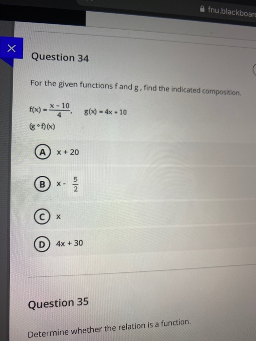 Solved fnu.blackboard х Question 34 For the given functions | Chegg.com