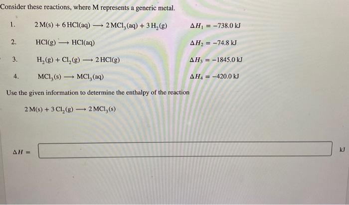 Solved Consider these reactions, where M represents a | Chegg.com
