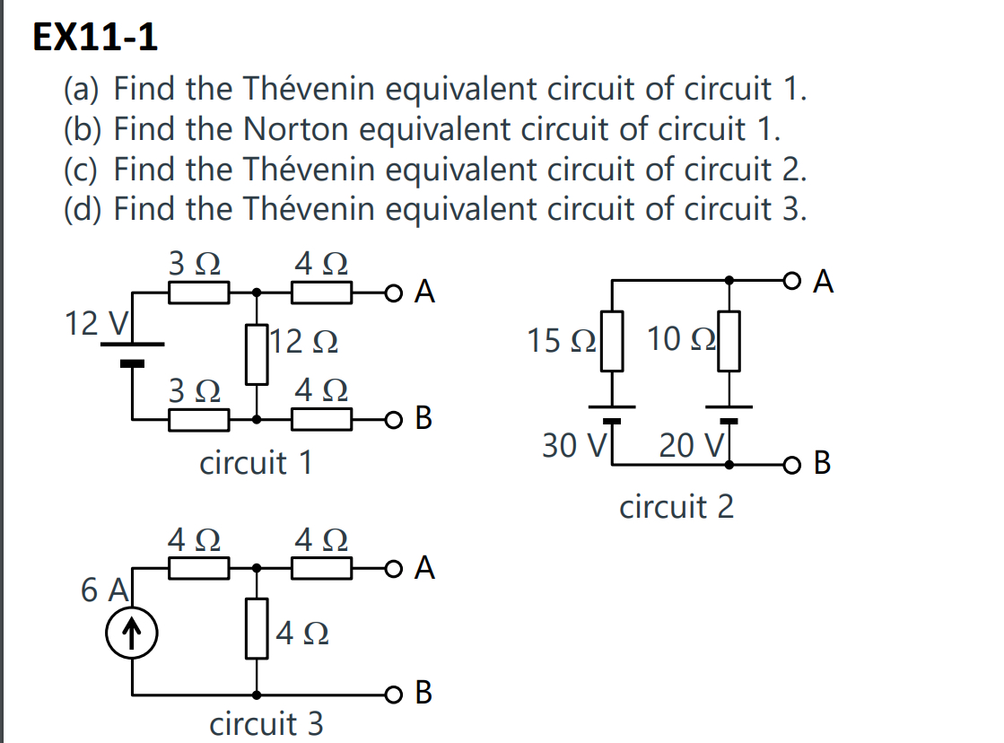 Solved EX11-1(a) ﻿Find the Thévenin equivalent circuit of | Chegg.com