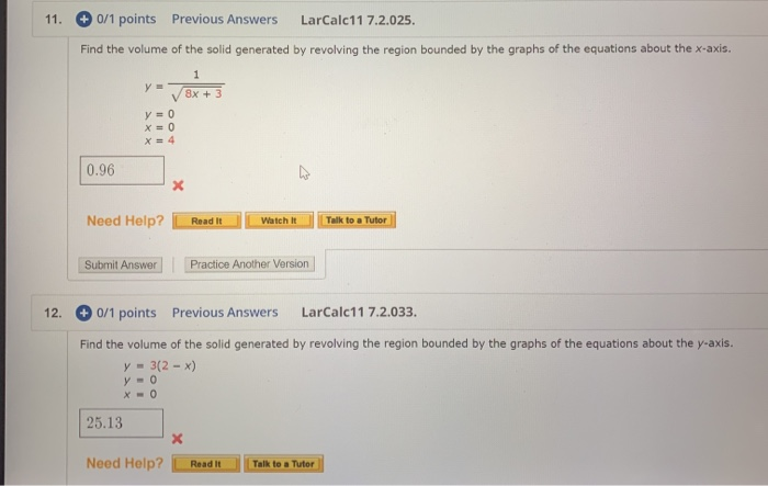 Solved 11. 0/1 points Previous Answers LarCalc11 7.2.025. | Chegg.com Solved 11. 0/1 points Previous Answers LarCalc11 7.2.025. | Chegg.com