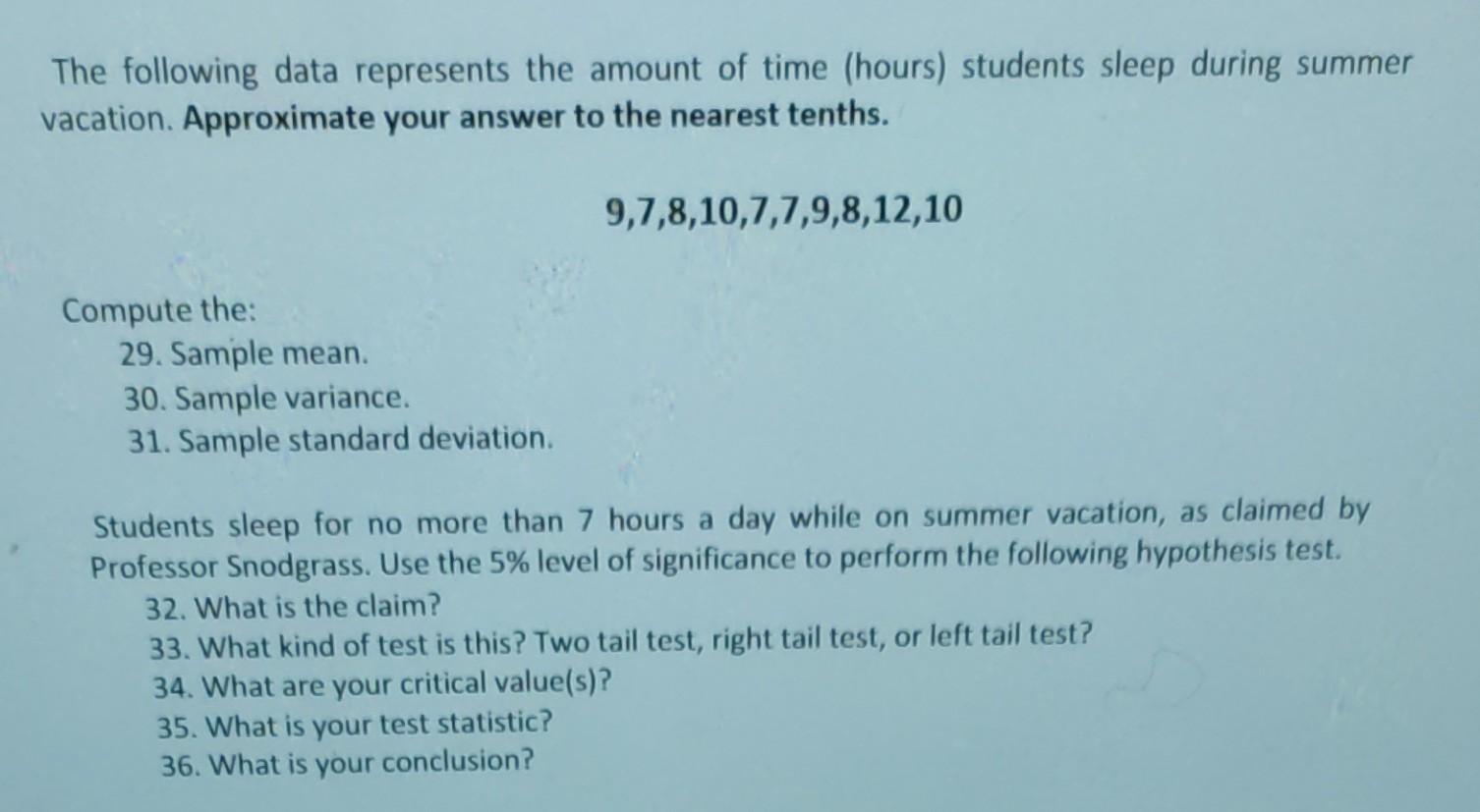 Solved The following data represents the amount of time | Chegg.com