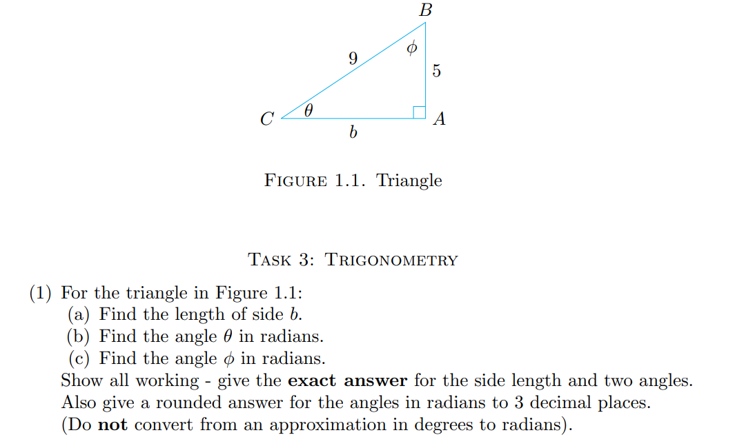 Solved Figure 1.1. ﻿TriangleTASK 3: Trigonometry(1) ﻿For the | Chegg.com