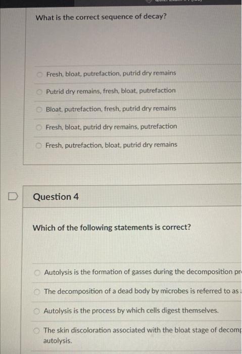 Solved What is the correct sequence of decay? Fresh, bloat, | Chegg.com