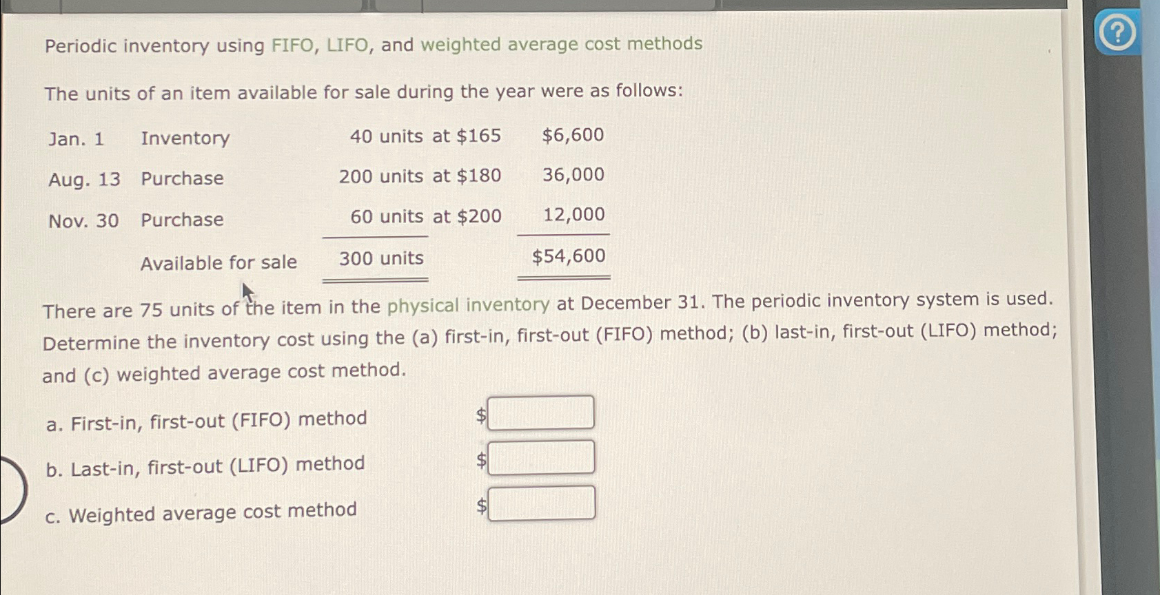 Solved Periodic inventory using FIFO, LIFO, and weighted | Chegg.com
