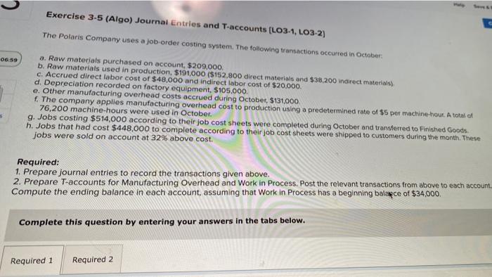 Solved Exercise 3-5 (Algo) Journal Entries and T-accounts | Chegg.com