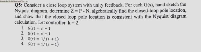 Solved Q5: Consider a close loop system with unity feedback. | Chegg.com