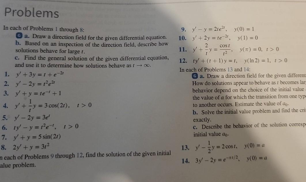 Solved In each of Problems 1 through 8: 9. y′−y=2te2t,y(0)=1 | Chegg.com
