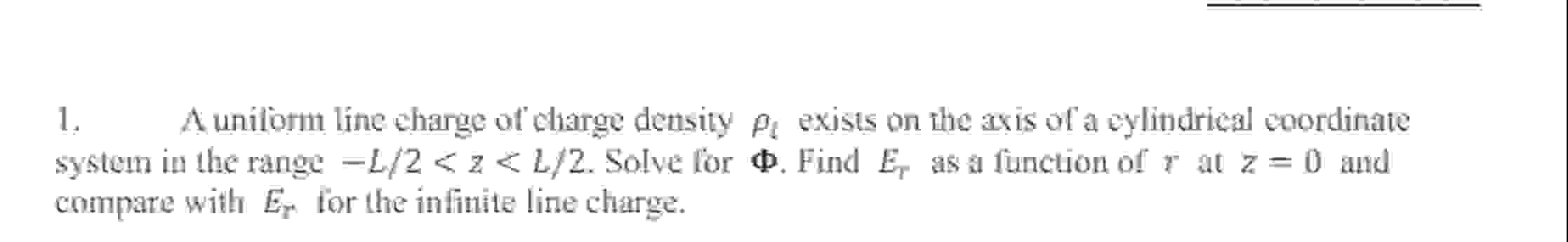 Solved A unilom line eharge of charge density pl ﻿exists on | Chegg.com