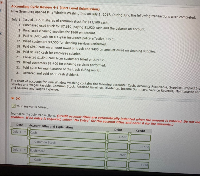 Solved Accounting Cycle Review 4-1 (Part Level Submission) | Chegg.com
