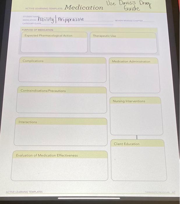 Solved Use Davis's Drug ACTIVE LEARNINO TEMPLATE Medication | Chegg.com