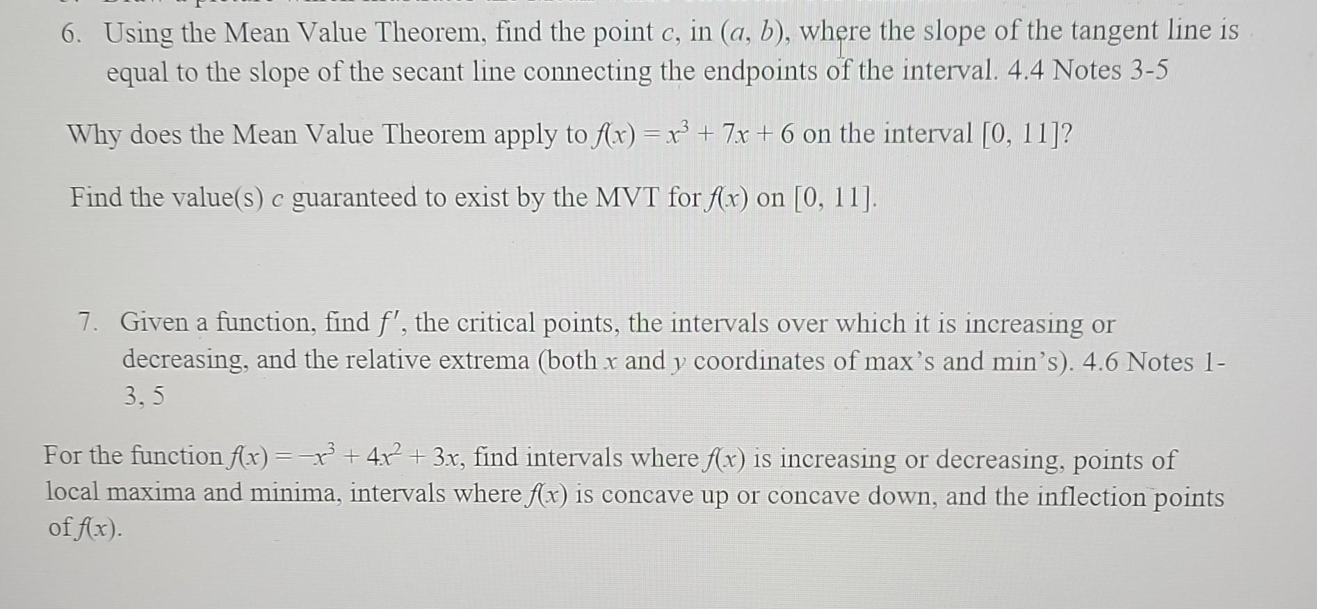 Solved 6. Using the Mean Value Theorem, find the point c, in | Chegg.com