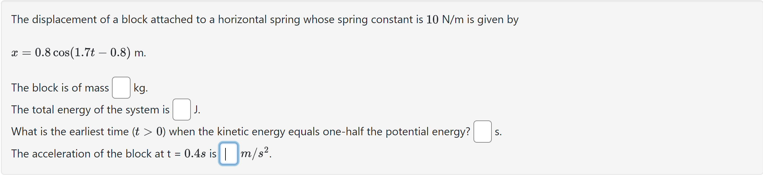 Solved The displacement of a block attached to a horizontal | Chegg.com