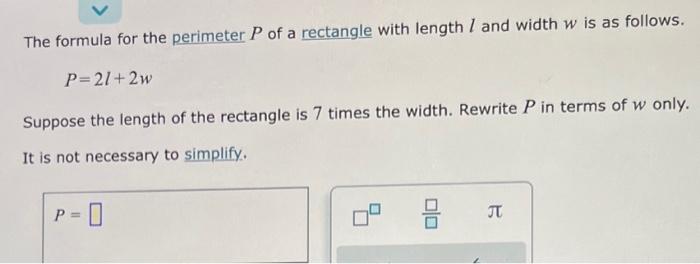 Solved The formula for the perimeter P of a rectangle with | Chegg.com