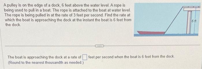 Solved A pulley is on the edge of a dock, 6 feet above the | Chegg.com