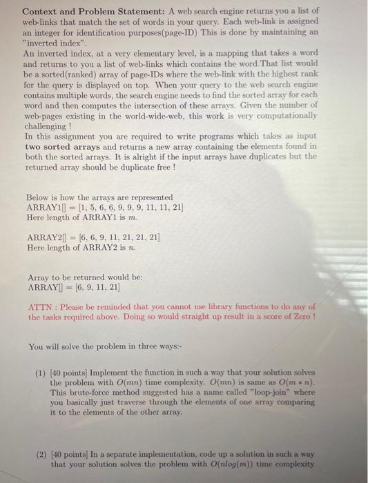 Solved Context and Problem Statement: A web search engine | Chegg.com