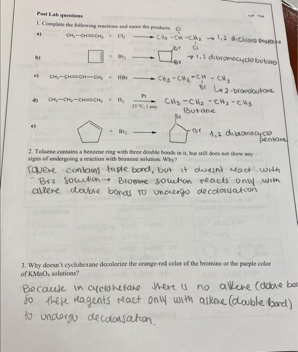 Solved Post Lab questions 1. Complete the following | Chegg.com