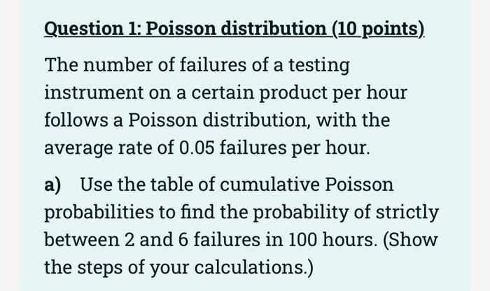 Solved Question 1: Poisson distribution (10 points) The | Chegg.com