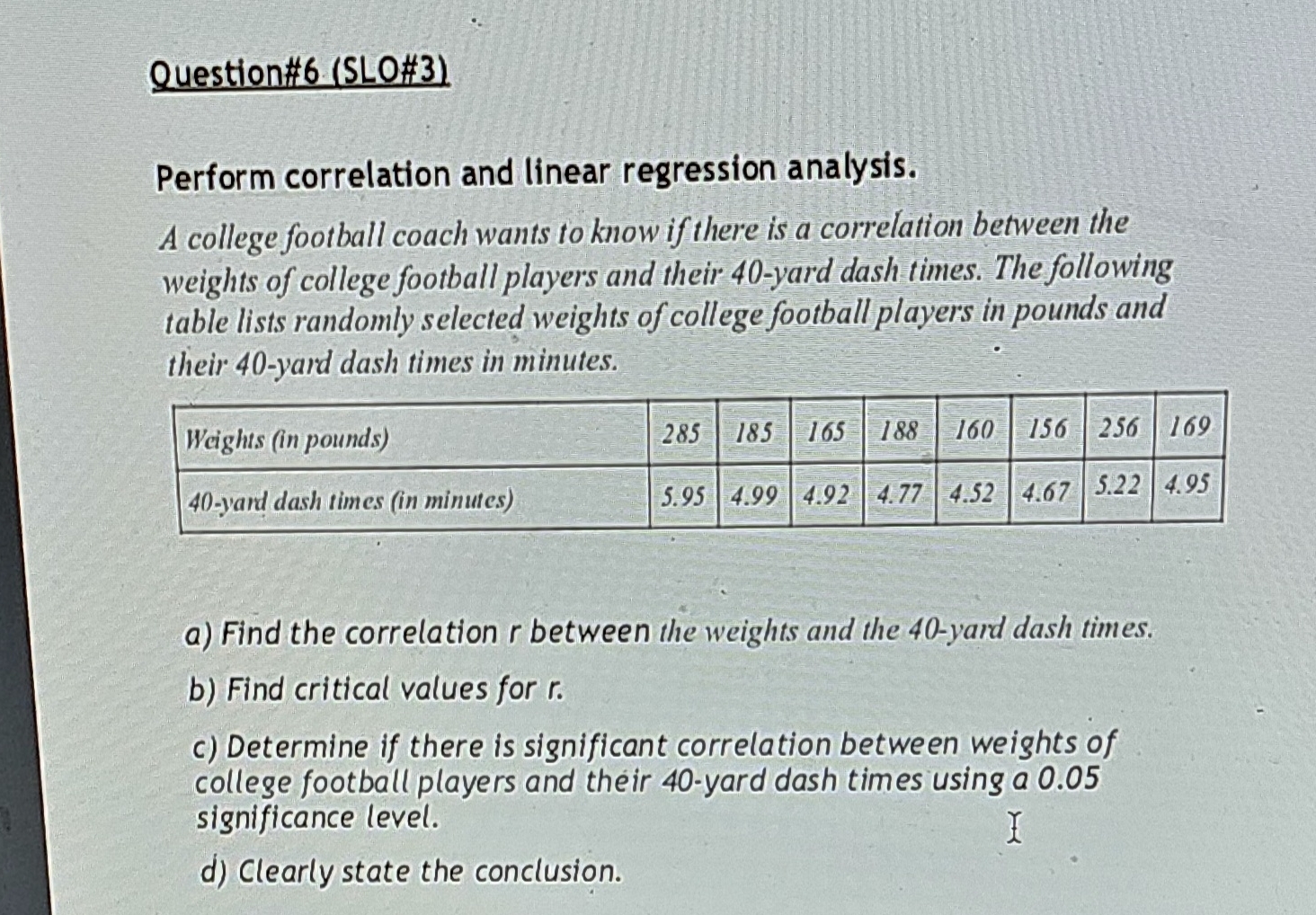Solved Question#6. (SLO#3)Perform correlation and linear | Chegg.com