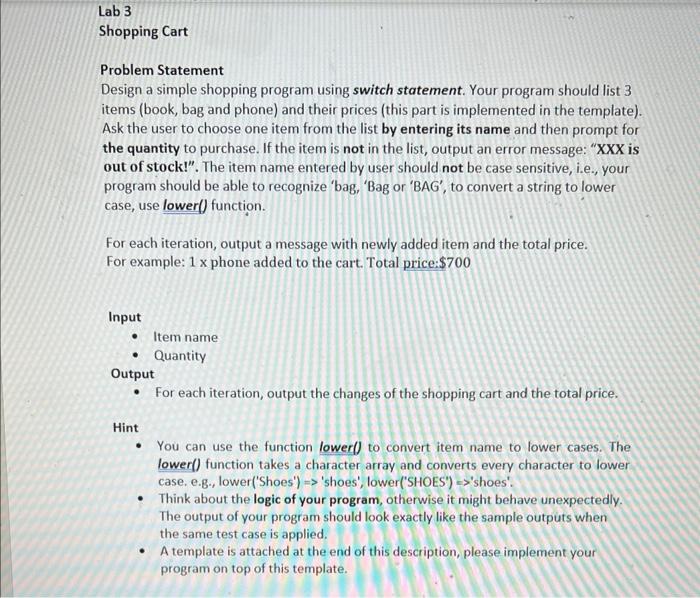 Solved Shopping Cart Problem Statement Design A Simple 