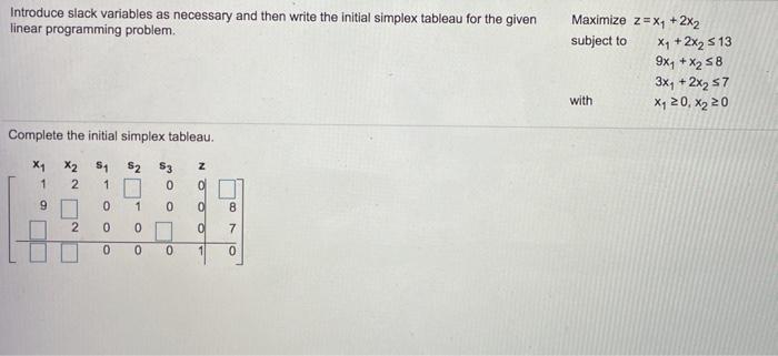 Solved Introduce slack variables as necessary and then write | Chegg.com