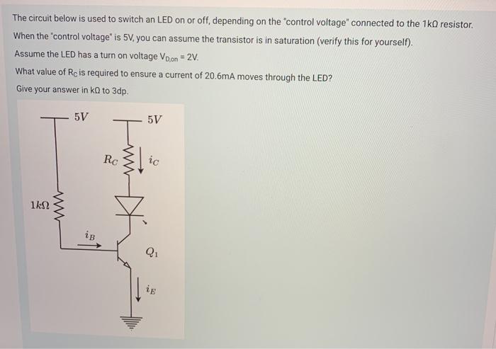 Solved The circuit below is used to switch an LED on or off, | Chegg.com