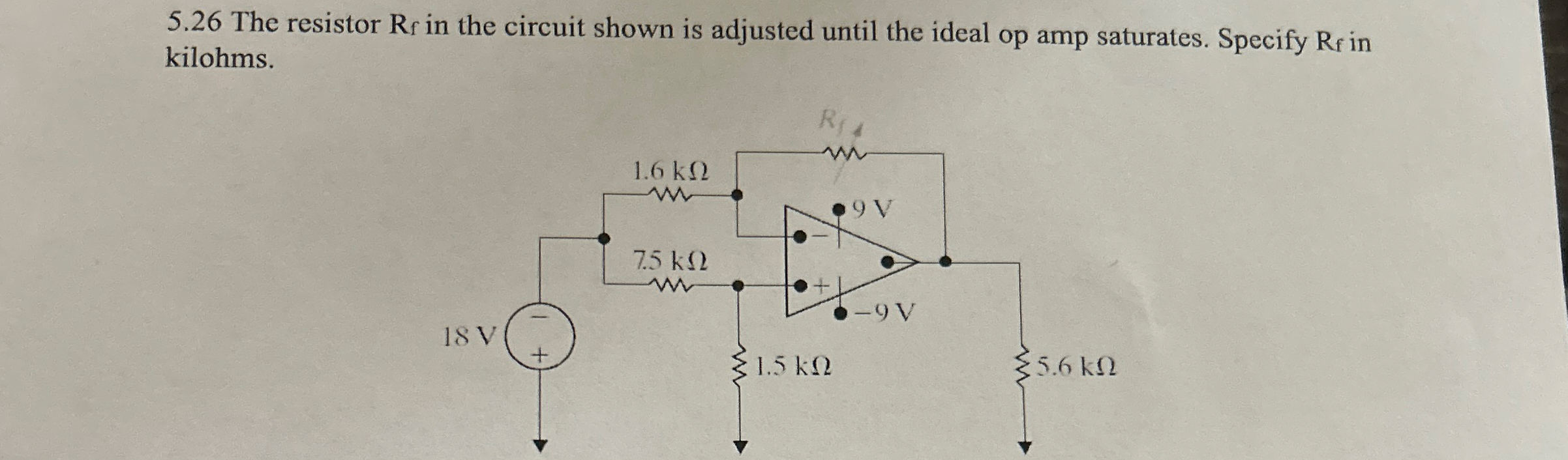 5.26 ﻿The resistor Rf ﻿in the circuit shown is | Chegg.com