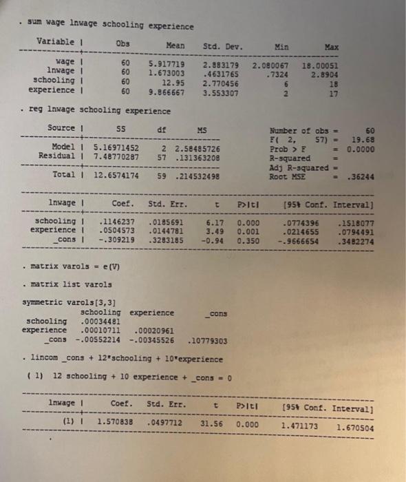 The STATA output below provides summary statistics | Chegg.com