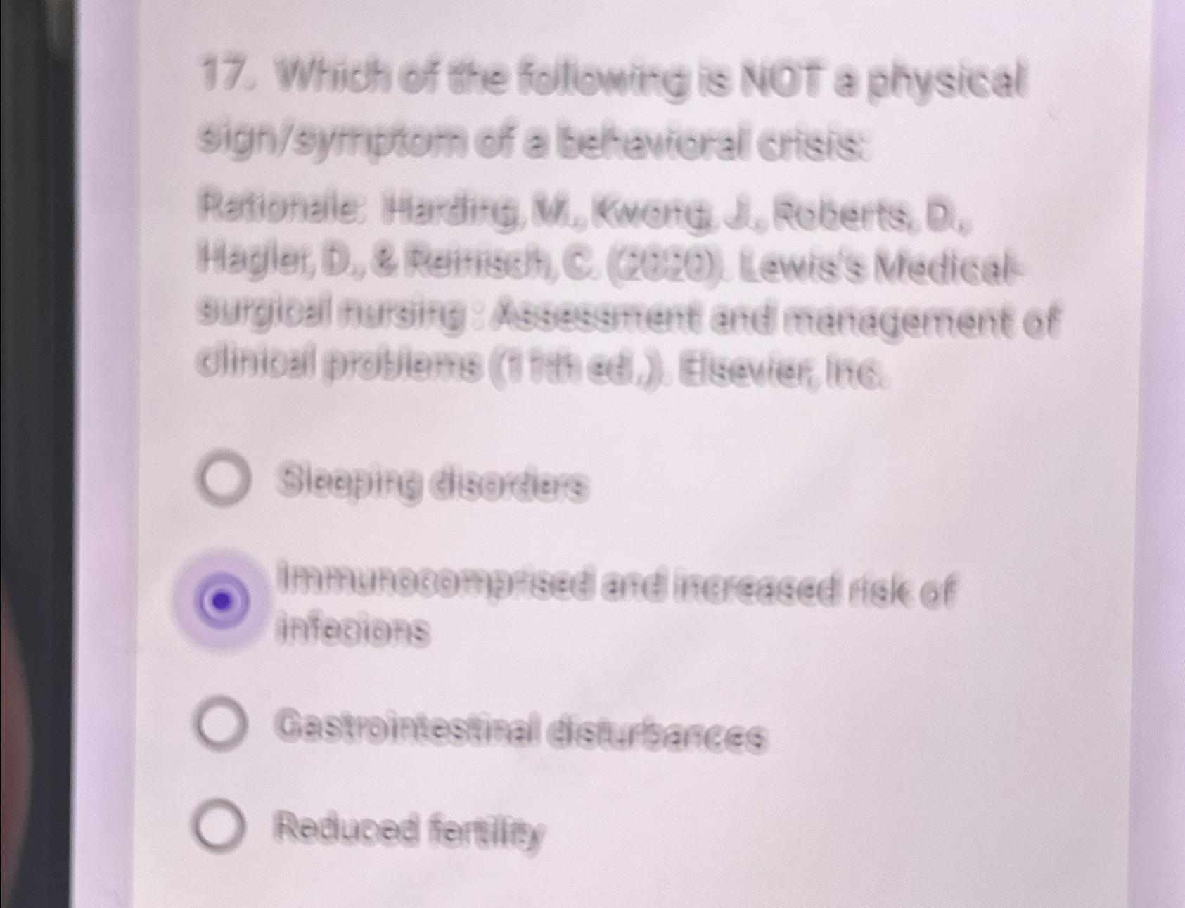 Solved Which of the following is NOT a physical sign/symptom | Chegg.com
