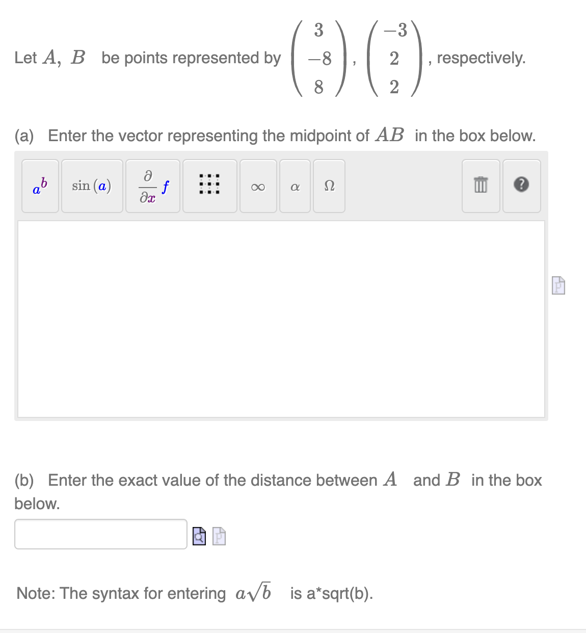 Solved Let A,B ﻿be points represented by | Chegg.com