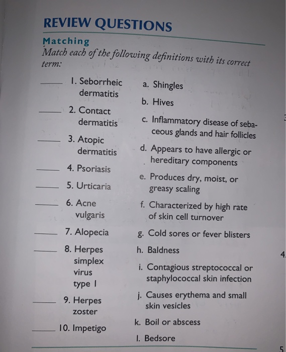 Solved REVIEW QUESTIONS Matching Match each of the following | Chegg.com