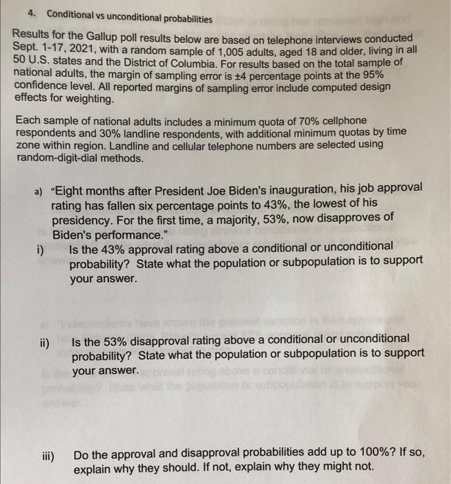 Solved 4. Conditional vs unconditional probabilities Results | Chegg.com