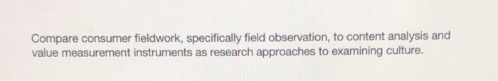 Solved Compare consumer fieldwork, specifically field | Chegg.com