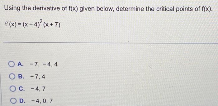 Solved Using the derivative of \\( f(x) \\) given below, | Chegg.com
