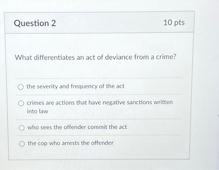 What differentiates an act of deviance from a crime? | Chegg.com