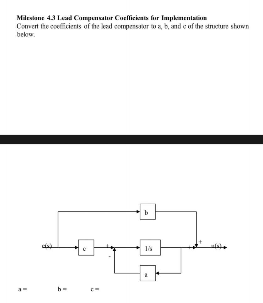 Solved Milestone 4.3 Lead Compensator Coefficients for | Chegg.com