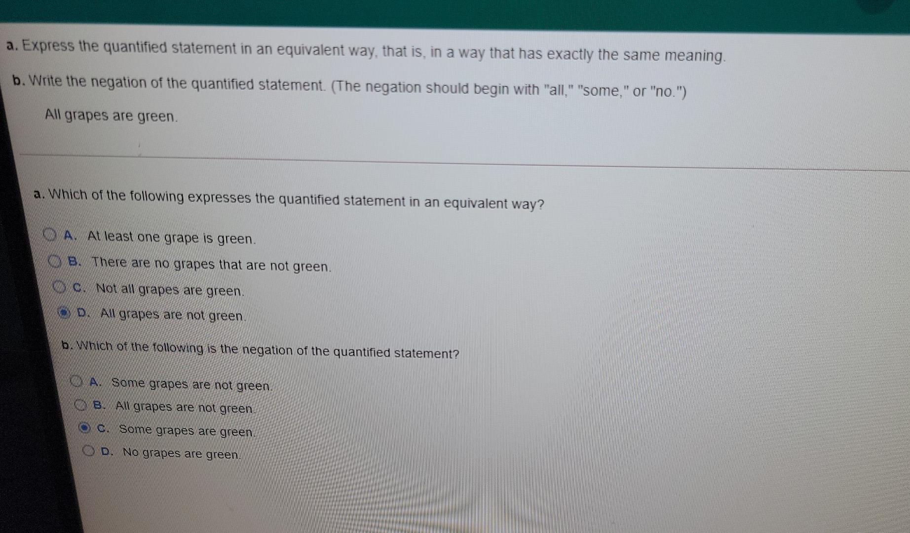 Solved a. Express the quantified statement in an equivalent | Chegg.com