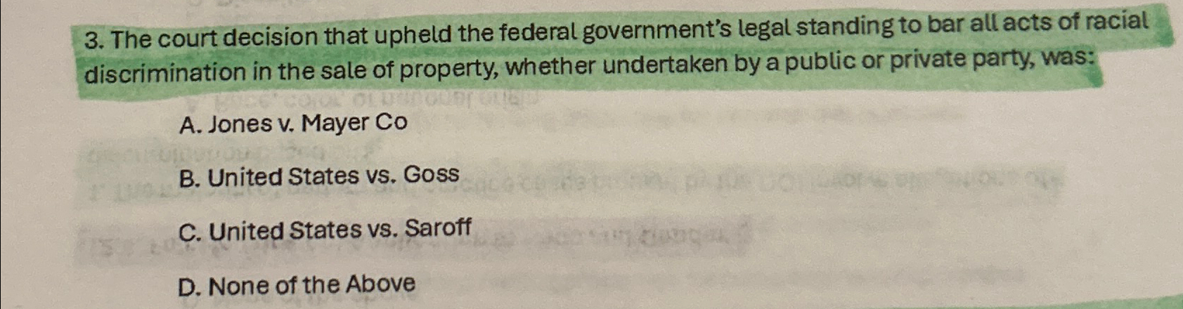 Solved The court decision that upheld the federal | Chegg.com