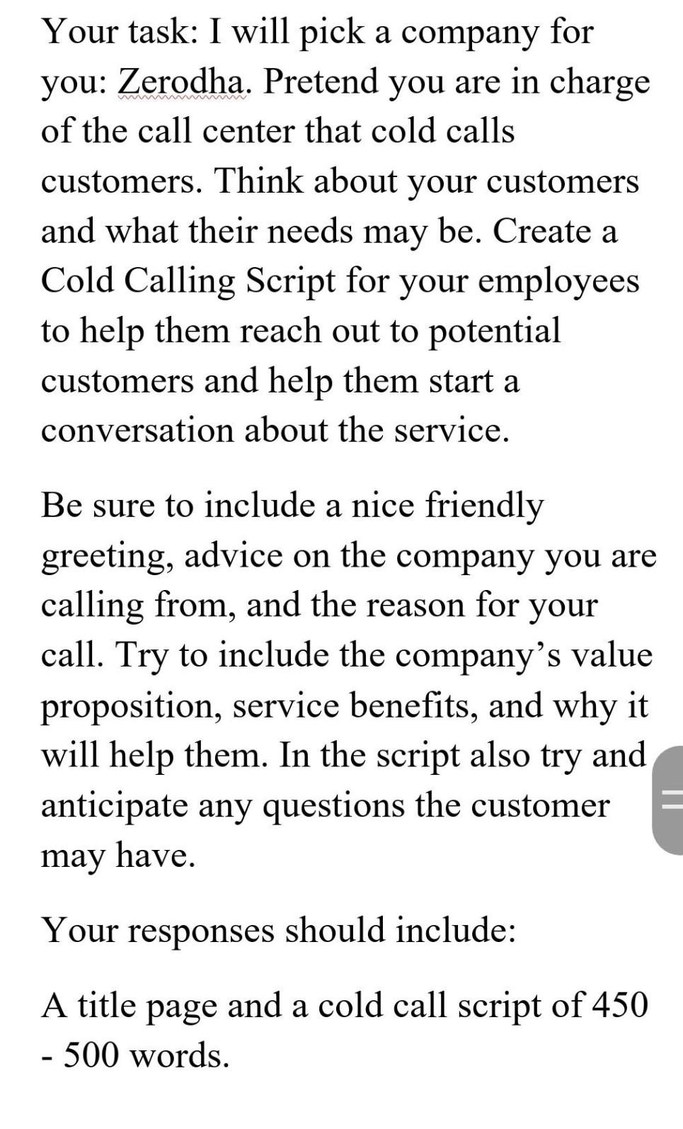 Your task: I will pick a company for you: Zerodha. | Chegg.com