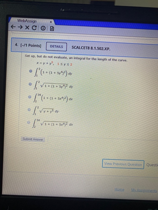 Solved WebAssign + →XC 4. [-/1 Points] DETAILS SCALCET8 | Chegg.com