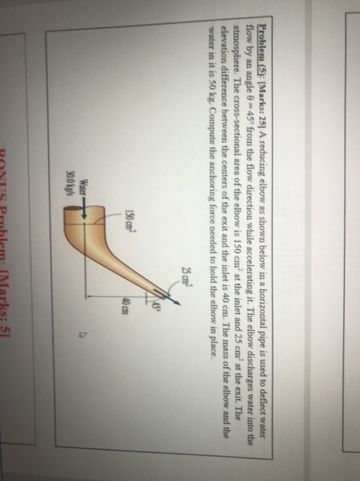 Solved 5] A reducing elbow as shown below in a horizontal | Chegg.com