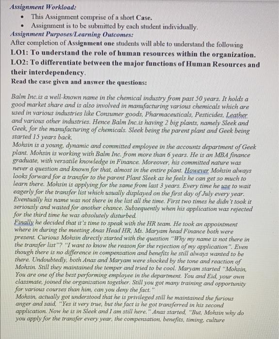 Solved . Assignment Workload: This Assignment comprise of a | Chegg.com