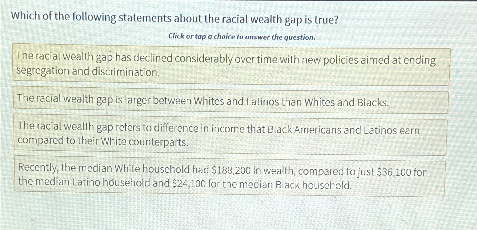 Solved Which of the following statements about the racial | Chegg.com
