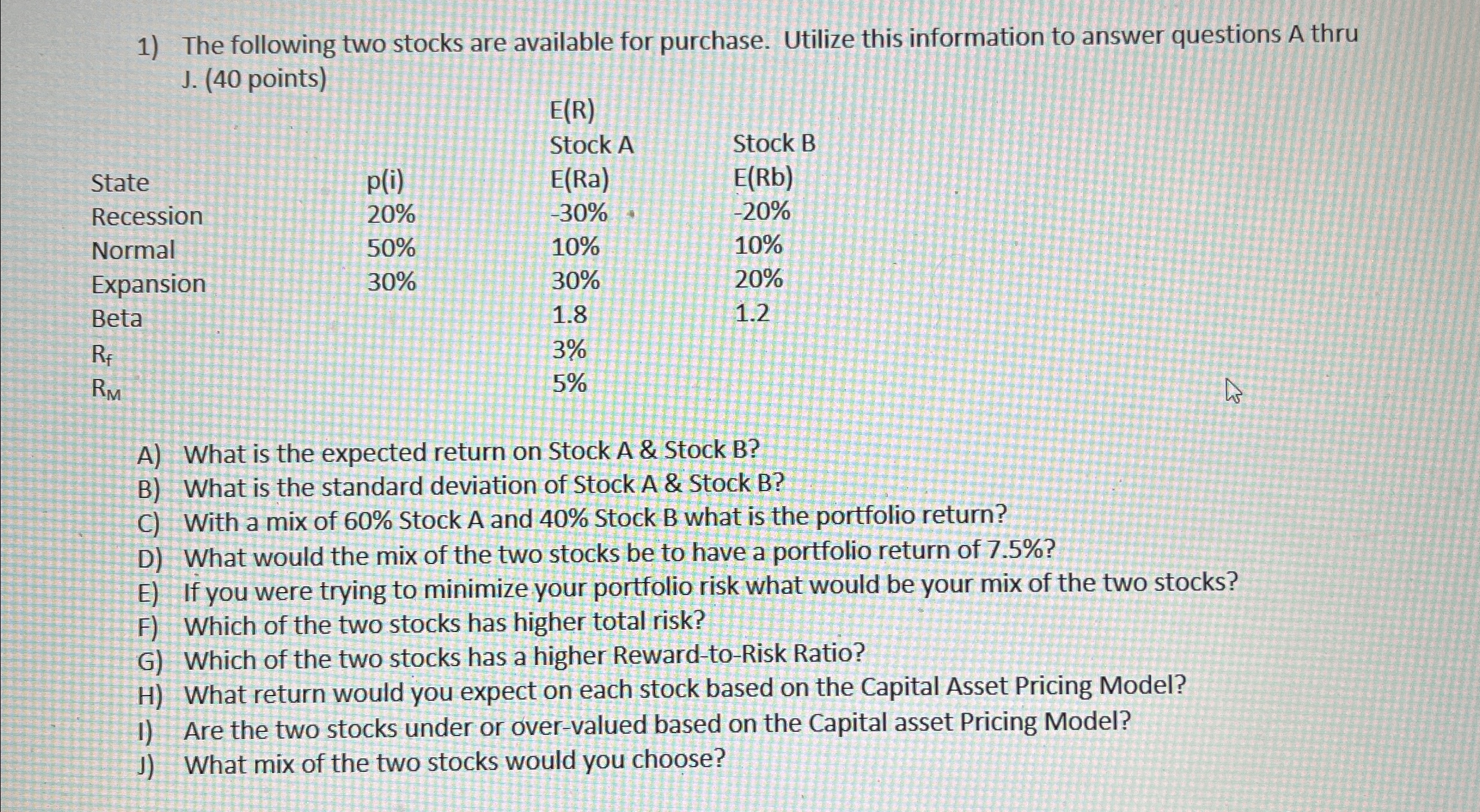 Solved The following two stocks are available for purchase. | Chegg.com