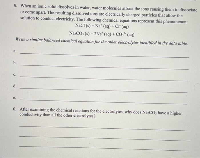 Solved 5. When an ionic solid dissolves in water, water | Chegg.com