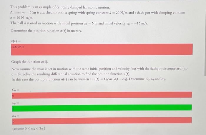Solved This problem is an example of critically damped | Chegg.com