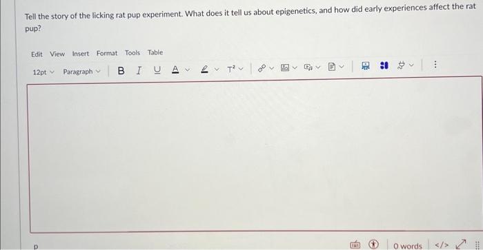 Solved Tell the story of the licking rat pup experiment. | Chegg.com